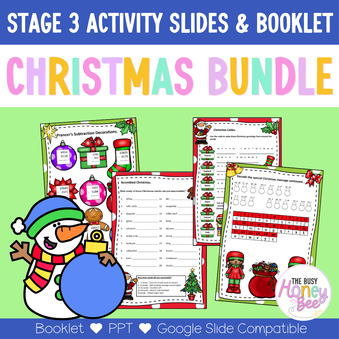 Stage 3 Christmas Activities PowerPoint and Booklet – The Busy Honey Bee