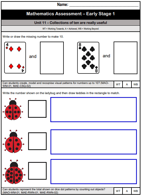Kindergarten Editable Maths Assessment Task 11 – The Busy Honey Bee
