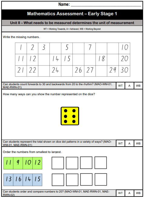 Kindergarten Editable Maths Assessment Task 8 – The Busy Honey Bee