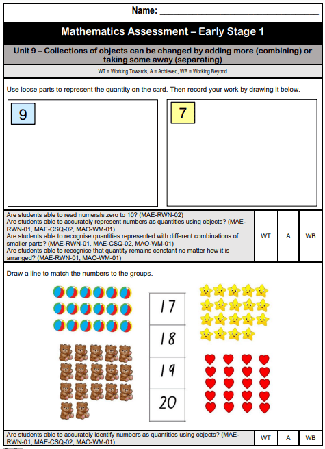 Kindergarten Editable Maths Assessment Task 9 – The Busy Honey Bee