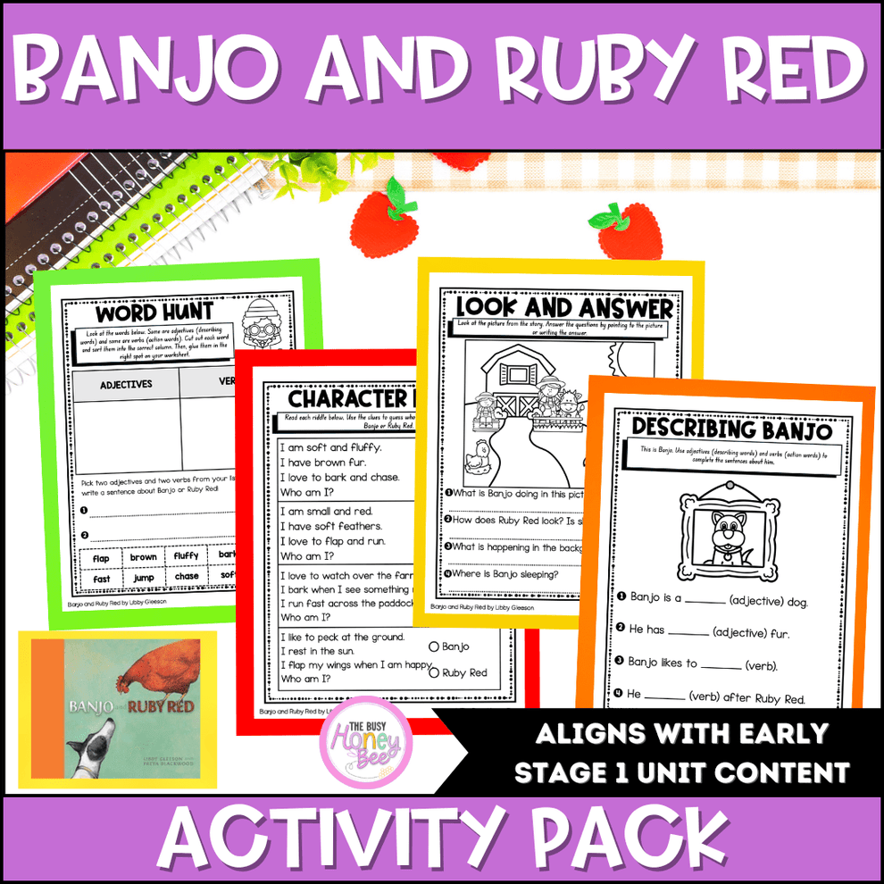 Banjo and Ruby Red by Libby Gleeson Activity Pack – The Busy Honey Bee